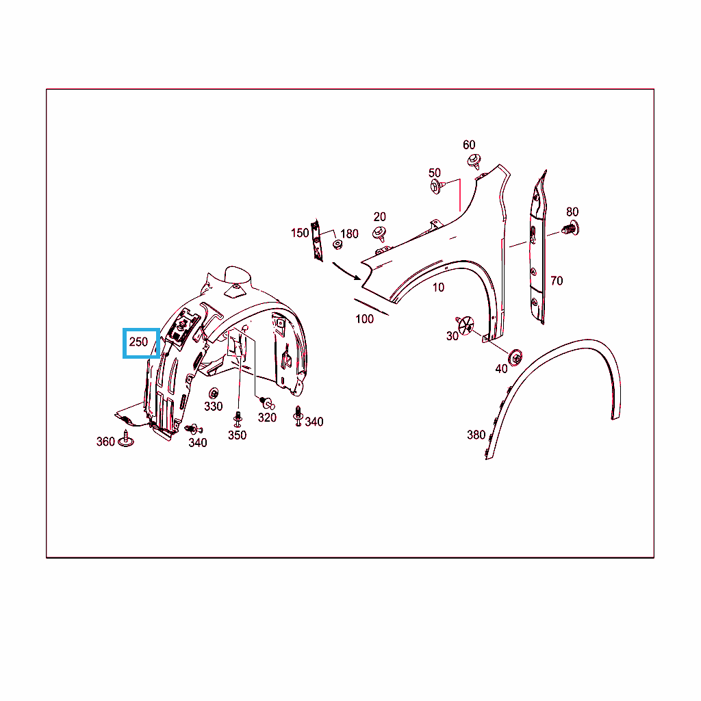 Подкрылок передний правый Мерседес (A1566900230)